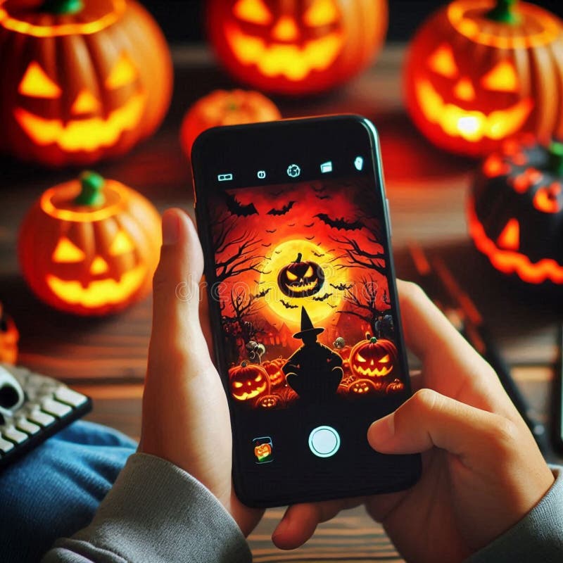 Happy Halloween and Jack O Lantern on Smartphone Screen Stock ...