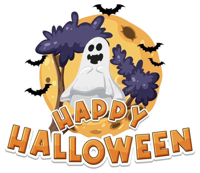 Happy Halloween Logo Design with Ghost Stock Vector - Illustration of ...