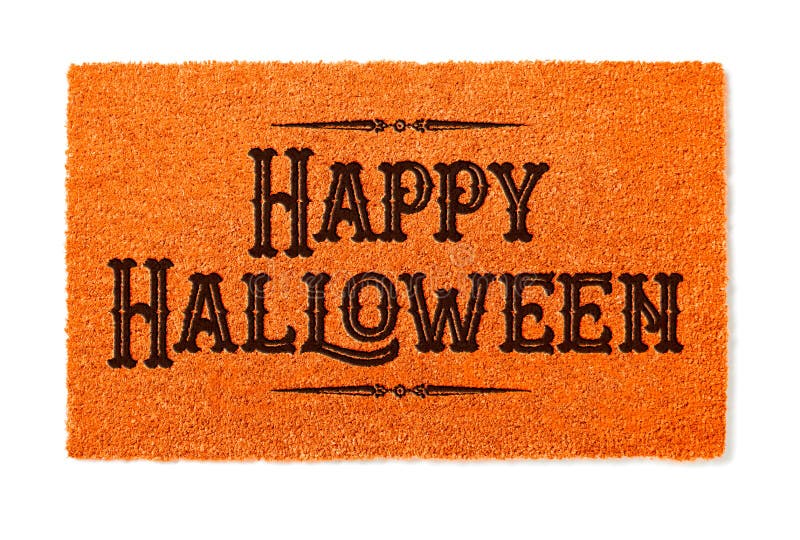 Happy Halloween Orange Welcome Mat Isolated on White Background Stock ...