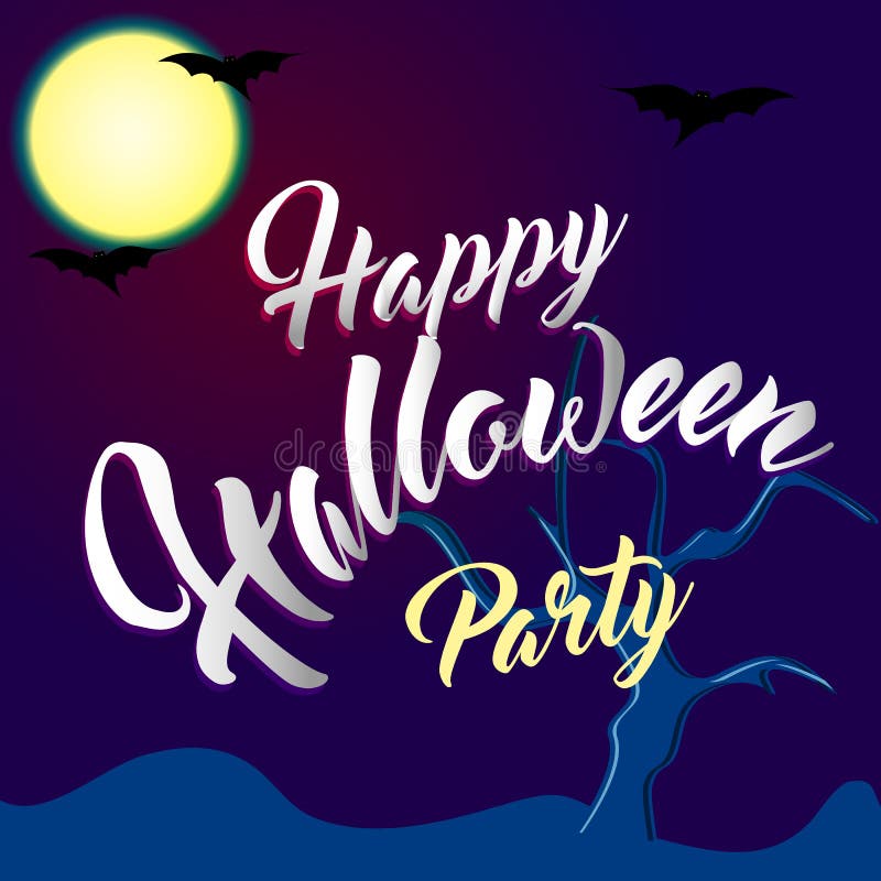 Happy Halloween Party Lettering with Spooky Background Stock ...