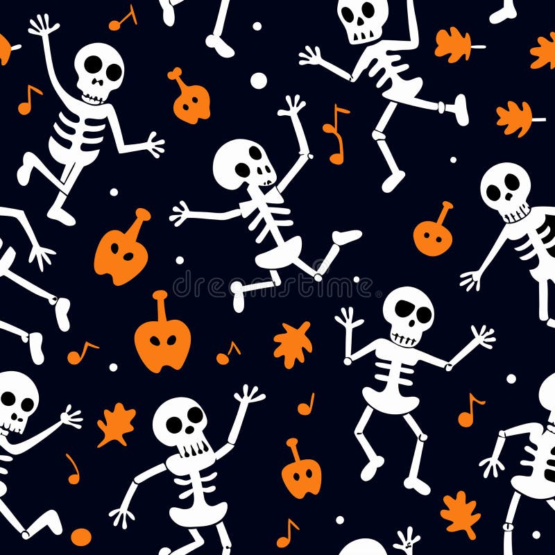 Happy Halloween Pattern Illustration with Dancing Skeletons Stock ...