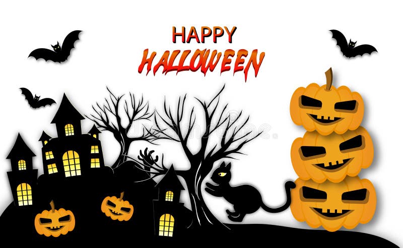 Happy Halloween Spooky Card in Paper Cut Style Stock Vector ...