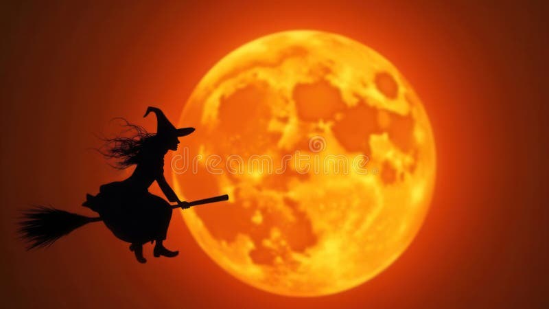 Happy Halloween Witch Flying Across Moon Stock Illustration ...