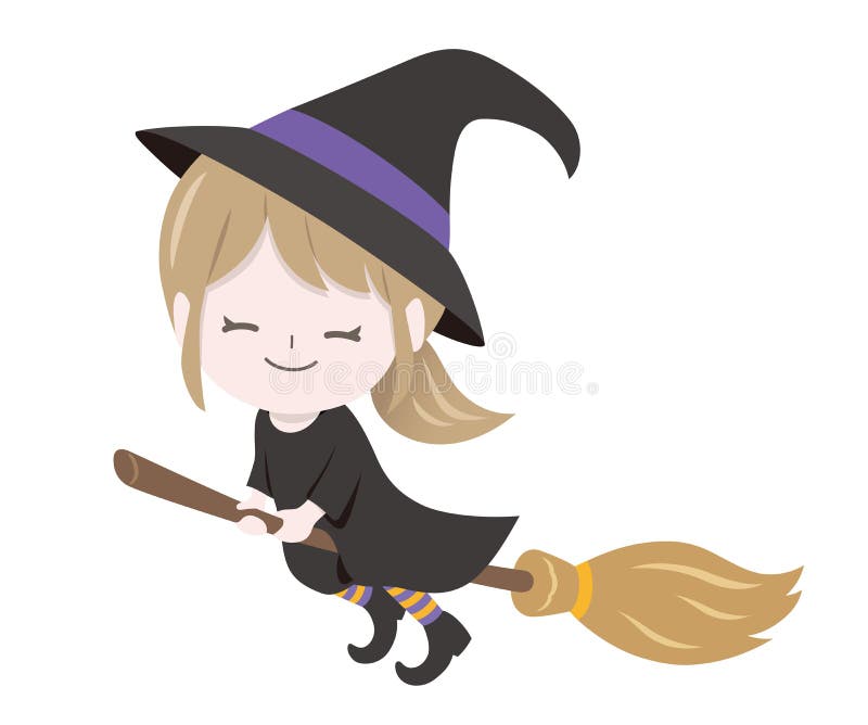Vector Cute Witch Flying on Magic Brooms Isolated on a White Background ...