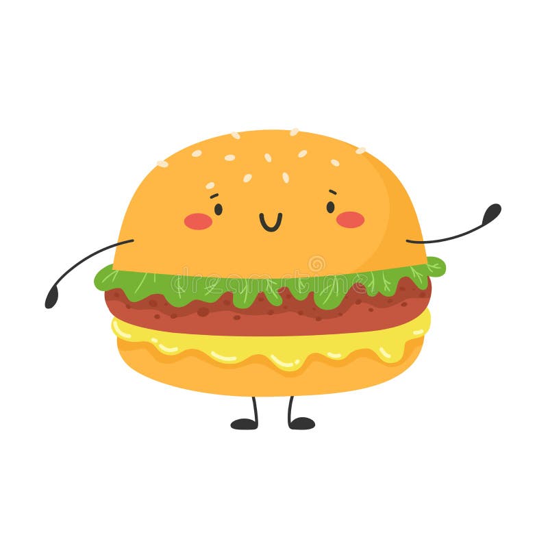 Happy Hamburger, Fast Food Character. Vector Illustration. Stock Vector ...