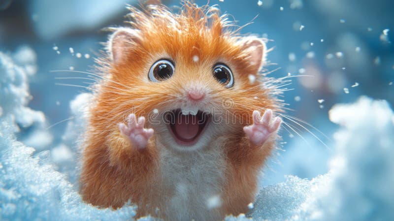 Happy Hamster Playing in Winter Snow Stock Illustration - Illustration ...