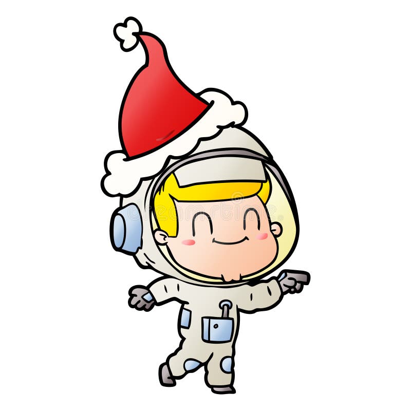 Happy Hand Drawn Gradient Cartoon Of A Astronaut Man Wearing Santa Hat