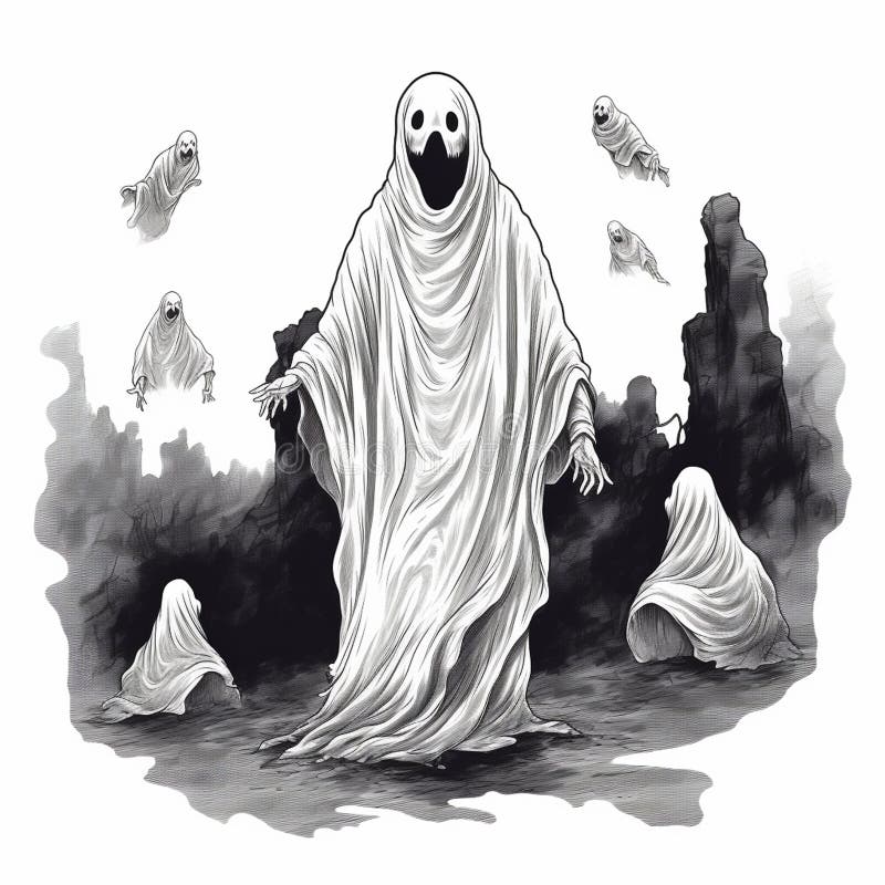 Happy Hand-Drawn Halloween Ghost Stock Illustration - Illustration of ...