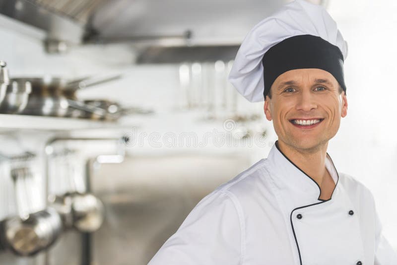 Happy Handsome Chef Looking at Camera Stock Photo - Image of ...