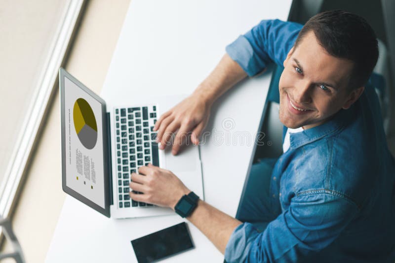 Attractive Guy is Working on a Computer Stock Image - Image of business ...