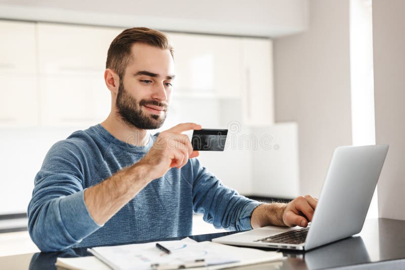 Happy Handsome Man Freelancer Stock Image - Image of domestic, charming ...