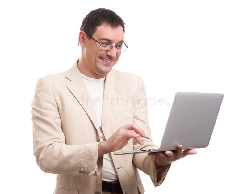 Happy Handsome Man Holds a Textbook. Learning English Stock Photo ...
