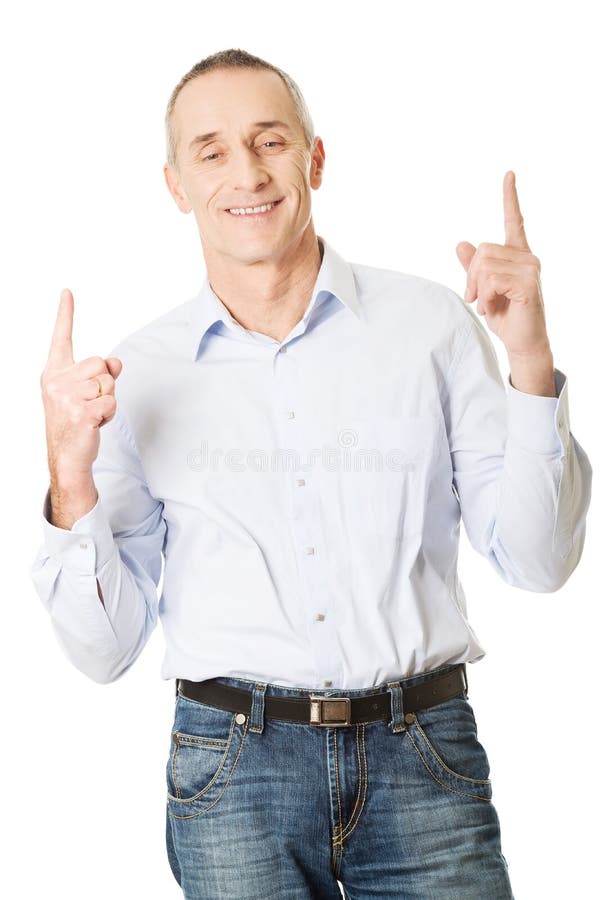 Happy Handsome Man Pointing Up Stock Photo - Image of smiling, mature ...