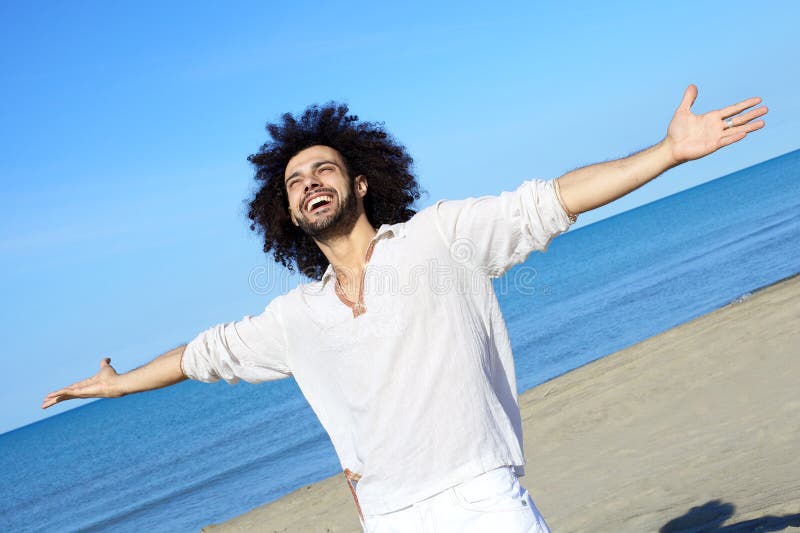 Happy Handsome Man Smiling on the Beach Stock Image - Image of portrait ...