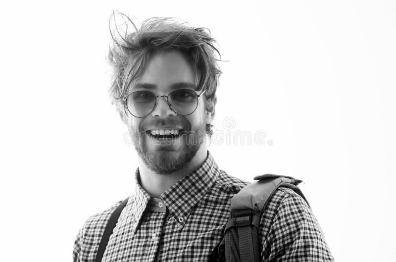 Happy Handsome Man Smiling In Nerd Glasses Stock Image Image Of Smile Caucasian 123933083