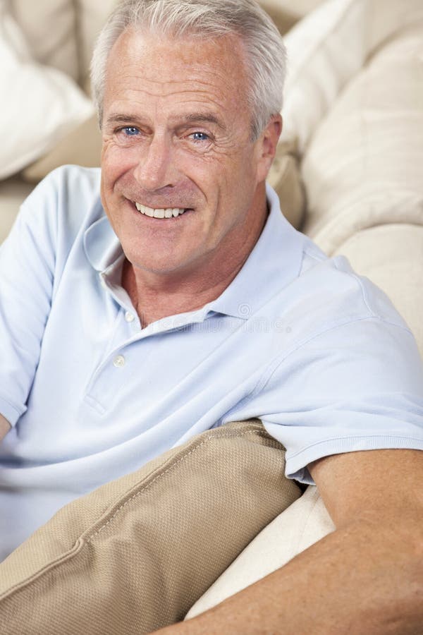 Happy Handsome Senior Man Smiling at Home Stock Photo - Image of ...