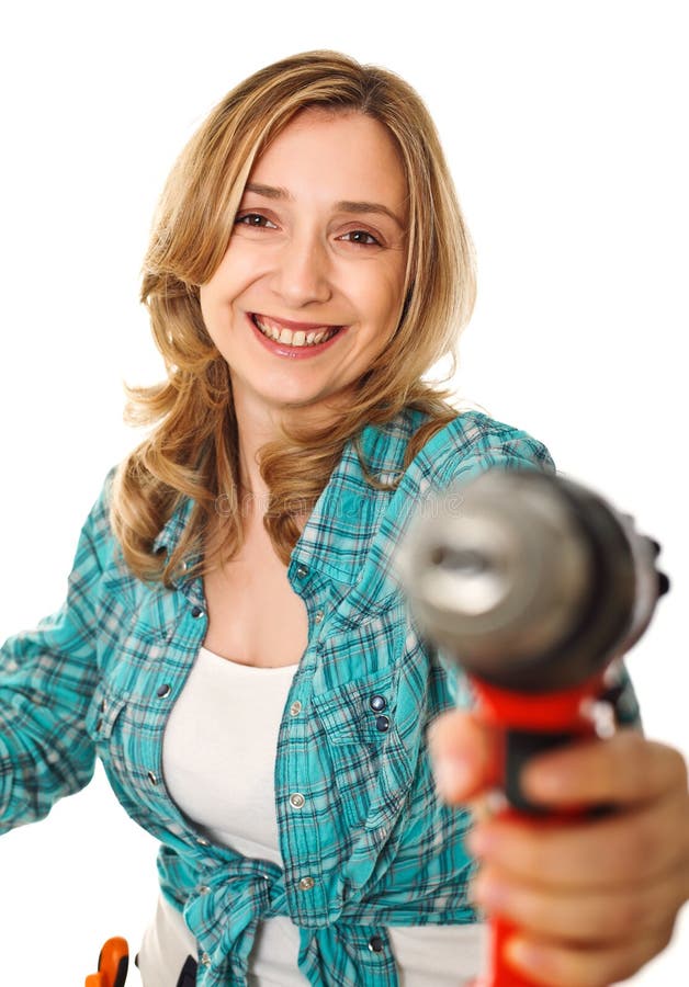 Happy handywoman stock photo. Image of detail, carpenter - 19455480