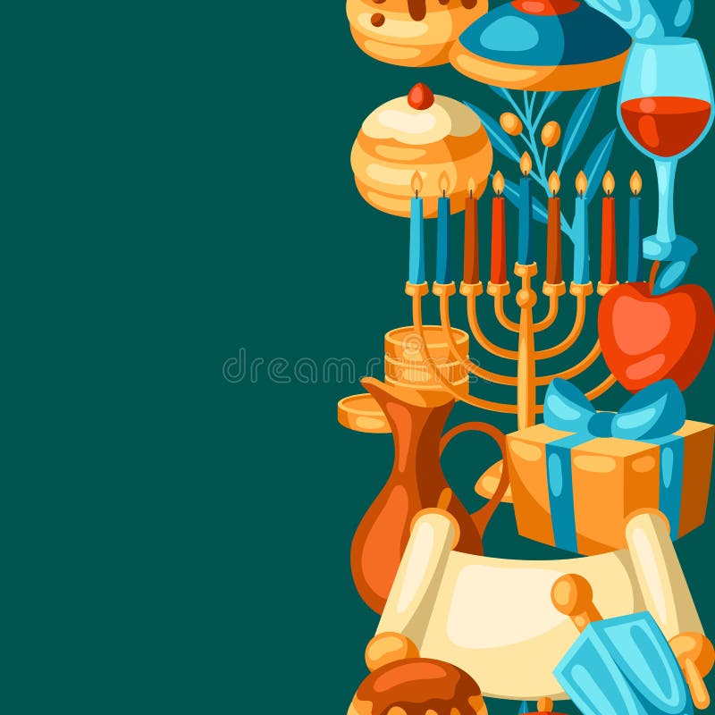 Happy Hanukkah Frame with Religious Symbols. Illustration with Holiday ...