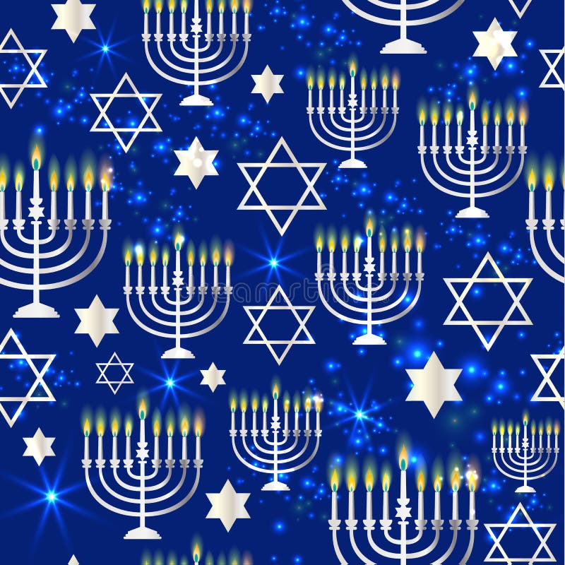 Happy Hanukkah Shining Background with Menorah, David Star and Bokeh ...