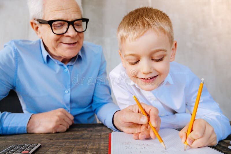 Happy Hard Working Boy Studying Mathematics Stock Image - Image of ...