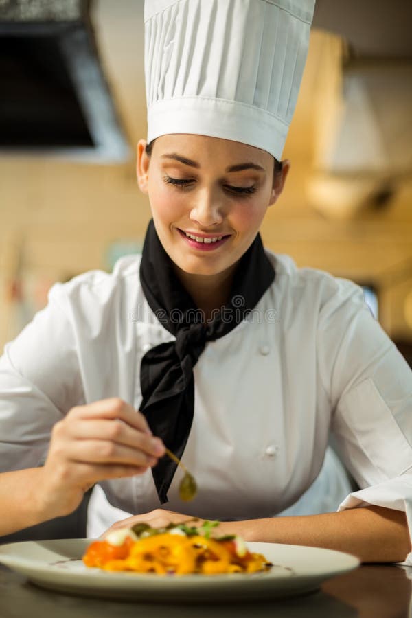 Happy Head Chef Presenting Her Food Stock Photo - Image of portrait ...