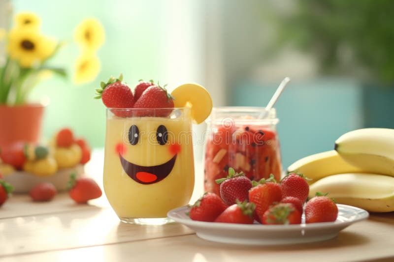 Happy Healthy Breakfast for Kid on Table in Kitchen Stock Illustration ...
