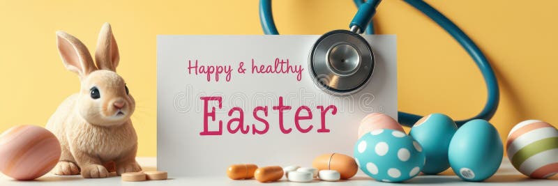 Happy and Healthy Easter Celebration with Decorations and a Playful ...