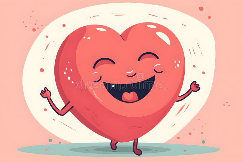 Happy Heart in Cartoon Version. Smiling on a Solid Background Stock ...