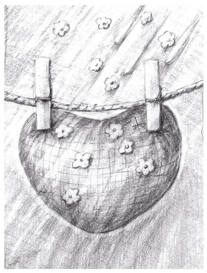 Happy Heart in the Rain. Pencil Sketch Stock Vector - Illustration of ...