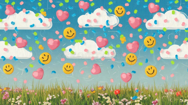 Happy Hearts and Smiley Faces Falling on Spring High Quality Image ...