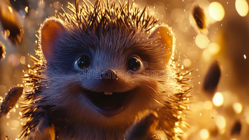 Happy Hedgehog Surrounded by Golden Lights Stock Illustration ...