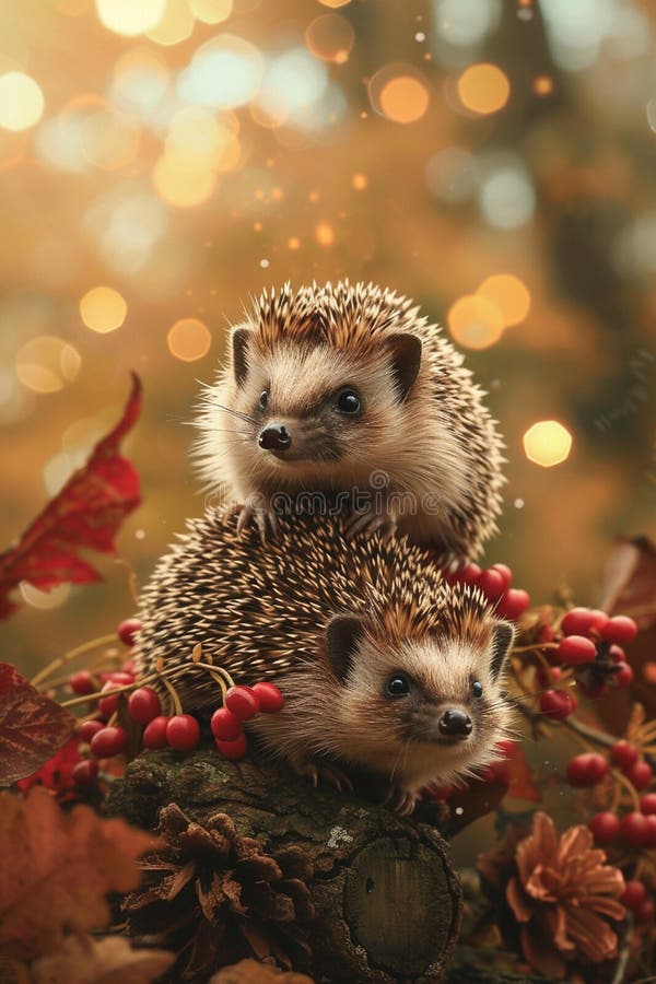 Happy Hedgehogs are Playing on a Meadow in the Forest Stock Photo ...