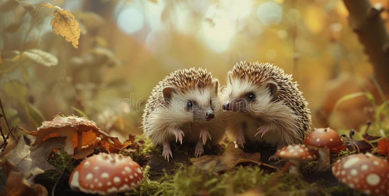 Happy Hedgehogs are Playing on a Meadow in the Forest Stock Photo ...