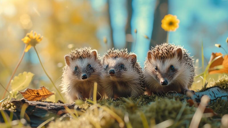 Happy Hedgehogs are Playing on a Meadow in the Forest Stock Photo ...