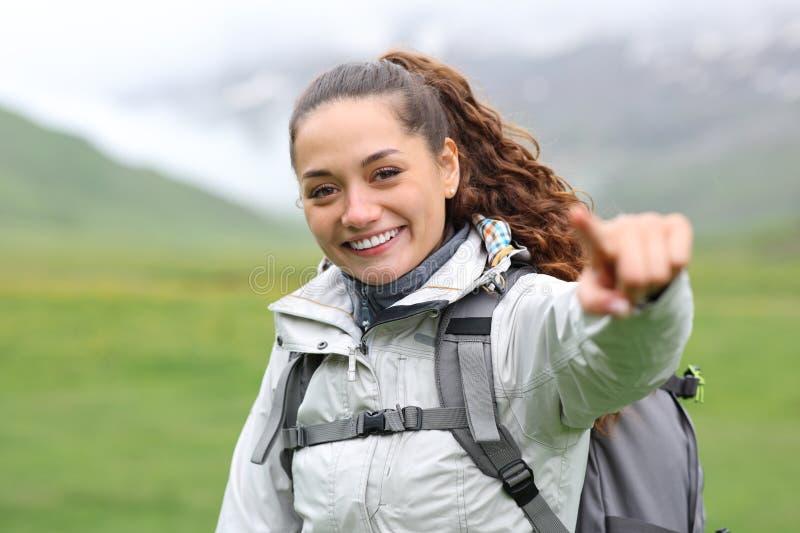 Happy Hiker Pointing at Camera Stock Photo - Image of travel, fresh ...