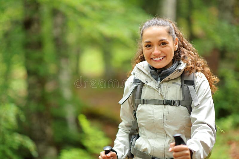 Happy Hiker Trekking Looking at You Stock Image - Image of outdoor ...