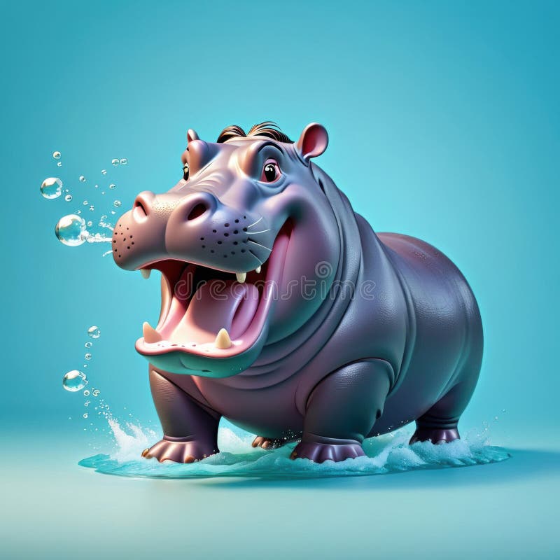 Happy Hippo Blowing Bubbles. Stock Illustration - Illustration of ...