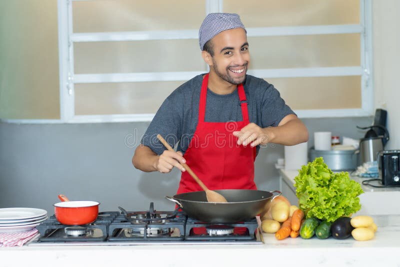 Happy Hispanic Chef Preparing Vegan Food Stock Image - Image of mexican ...