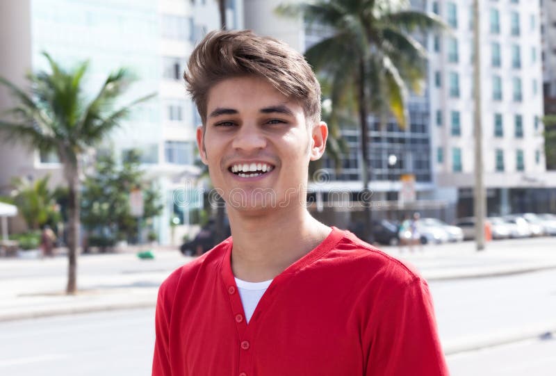 Happy Hispanic Guy in the City Looking at Camera Stock Image - Image of ...
