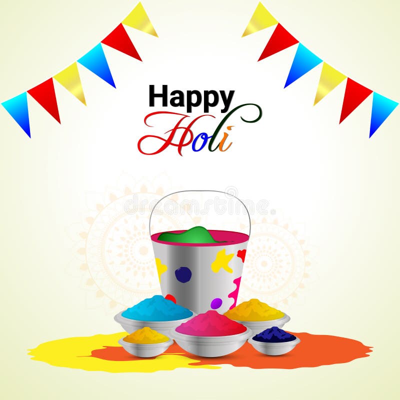 Happy Holi Realistic Elements with Color Bowl Stock Illustration ...