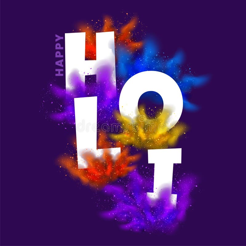 Happy Holi Text with Color Splash Explosion on Purple Stock ...
