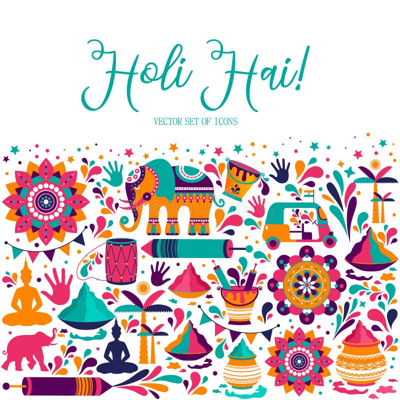 Happy Holi Vector Elements for Card Design , Happy Holi Design with ...