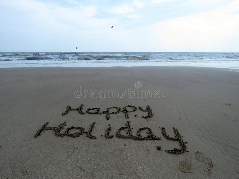 Happy Holiday Sand Text stock photo. Image of word, beach - 60426134