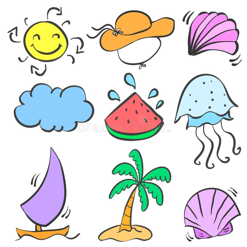 Happy Holiday Summer Element Doodles Stock Vector - Illustration of drawing, graphic: 91313177