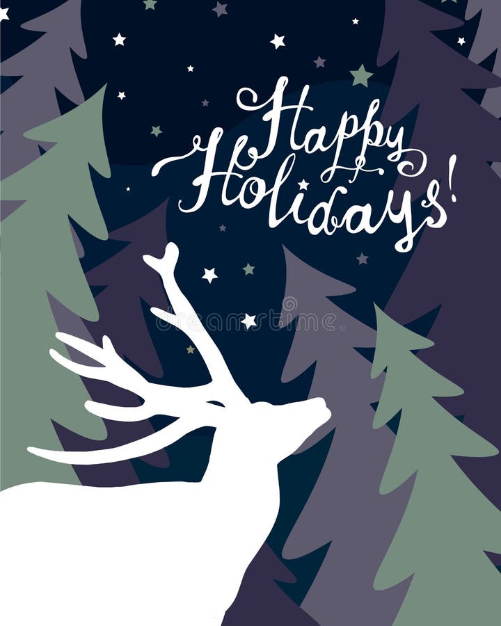 Happy Holidays Card. Deer in Forest Stock Vector - Illustration of ...