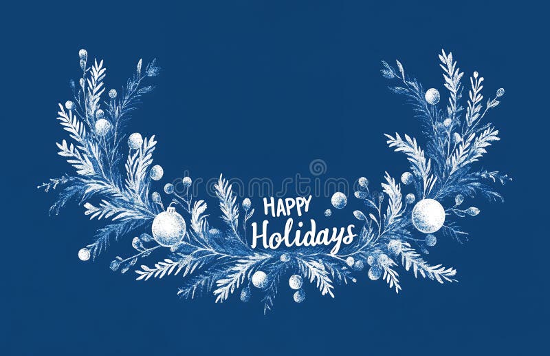 Happy Holidays Festive Wreath Winter Branches Ornate Design Stock ...