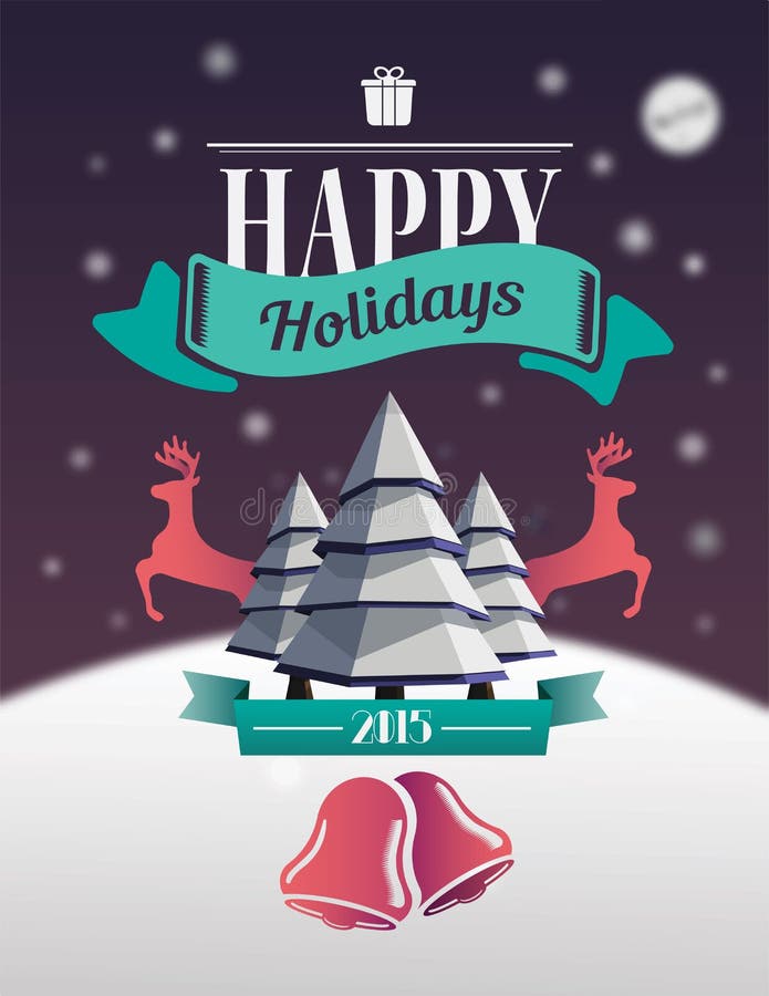 Happy Holidays Message with Illustrations Stock Vector - Illustration ...