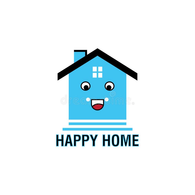 Happy Home Icon Design Template Cute Face Illustration Vector Color ...