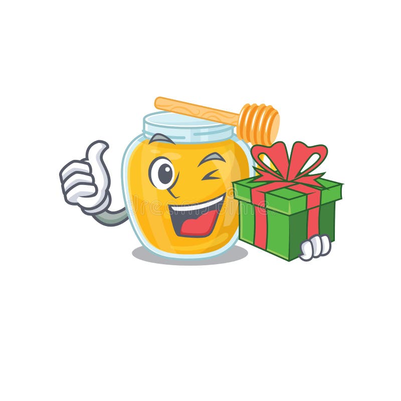 Happy Honey Character Having a Gift Box Stock Vector - Illustration of ...