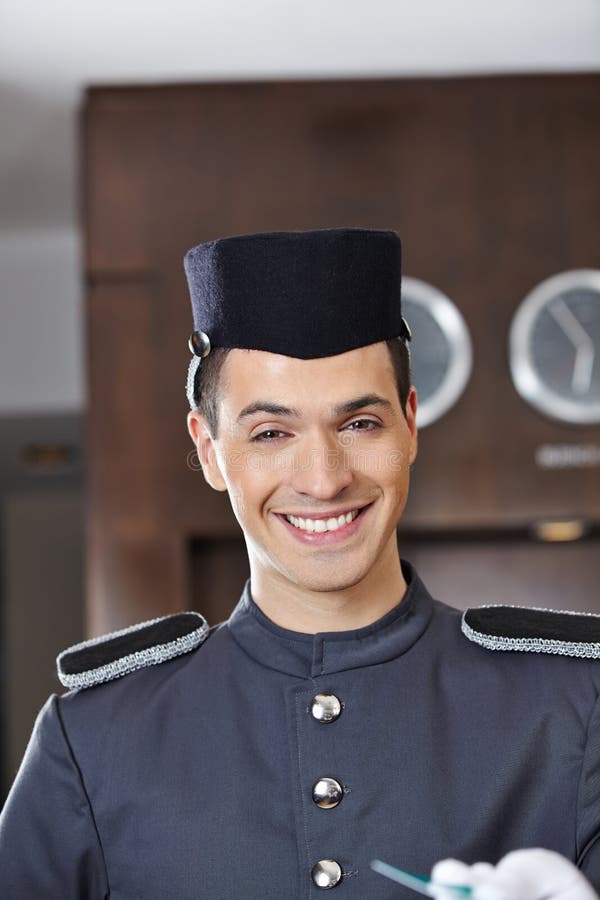 Concierge in Hotel Holding Service Sign Stock Image - Image of service ...